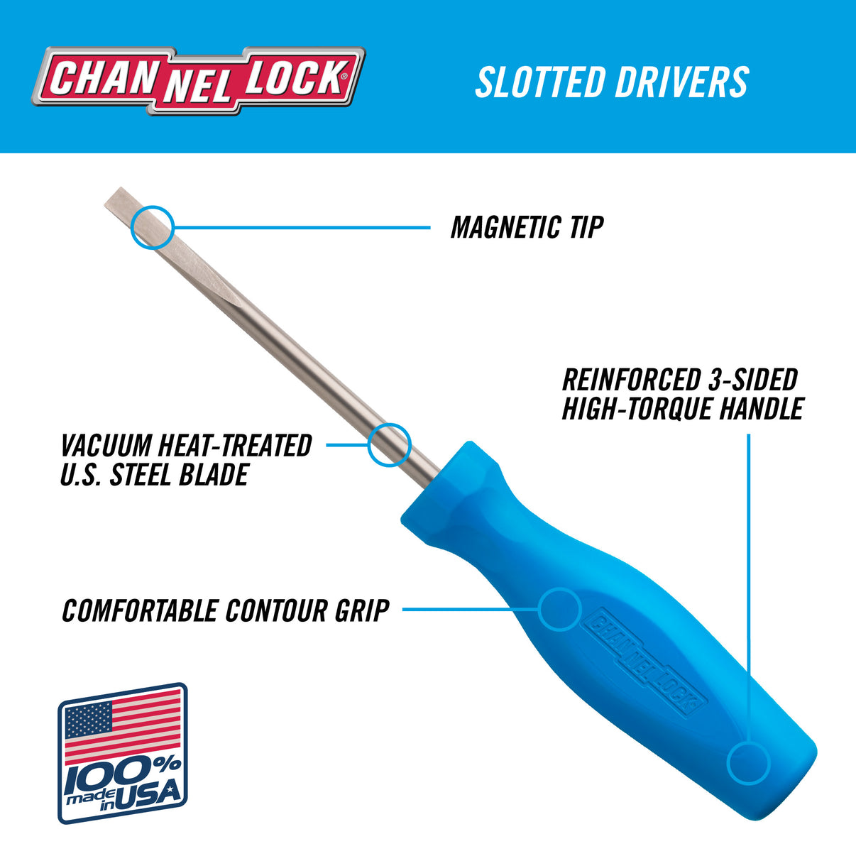1/4" x 4-inch Professional Slotted Screwdriver | Shop CHANNELLOCK®