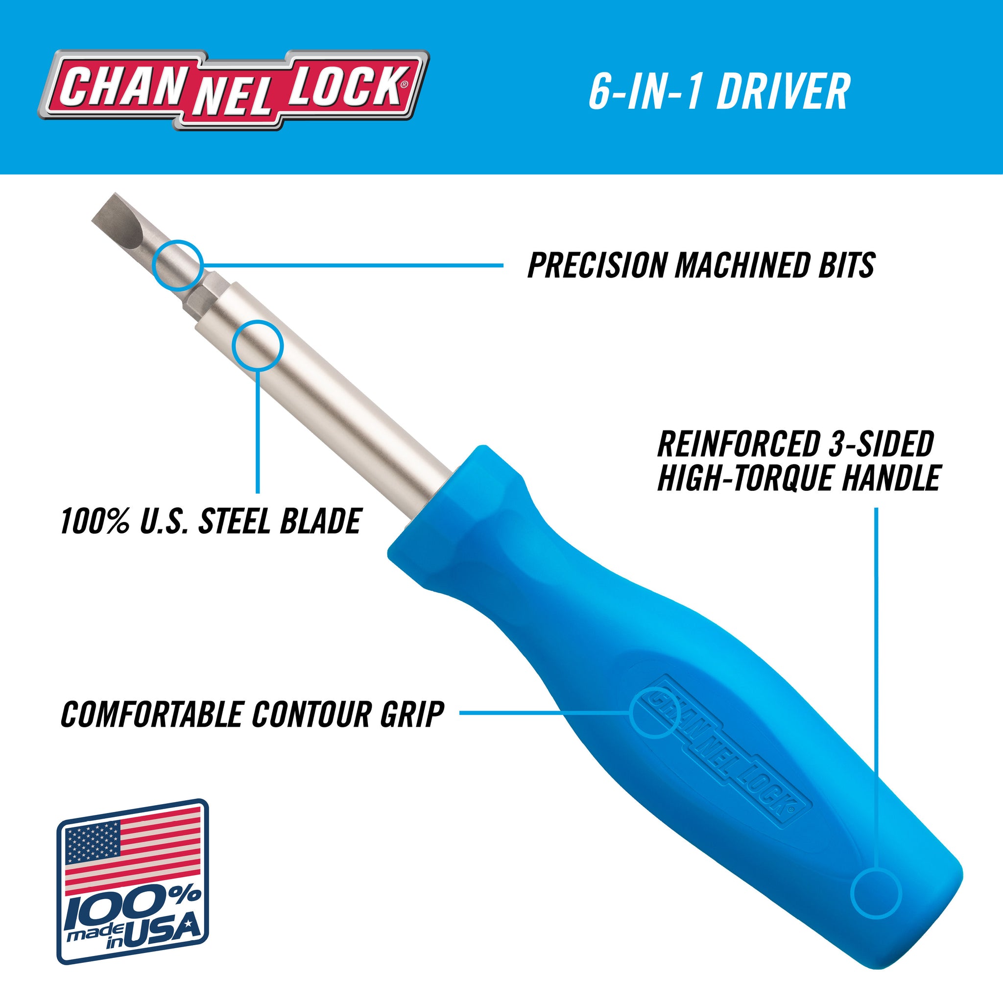 61H 6-in-1 Professional Multi-Bit Screwdriver | Shop CHANNELLOCK®